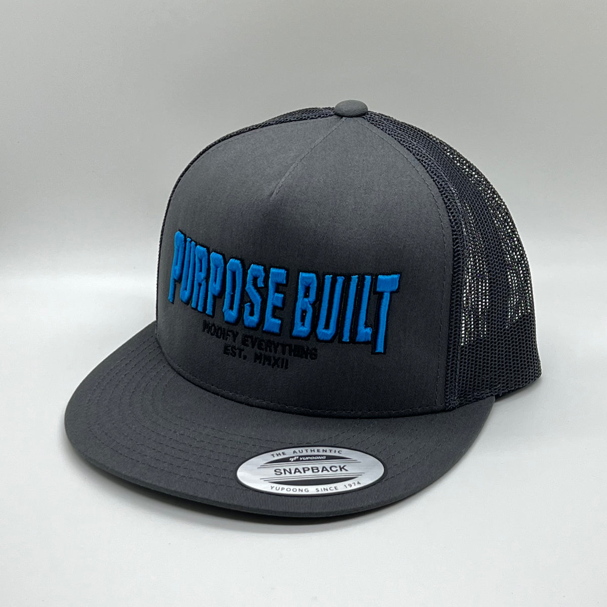 PURPOSE BUILT "BIG BLOCK" SNAPBACK CHARCOAL / GRABBER BLUE – Purpose ...